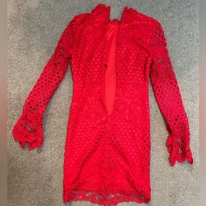 Missguided | Dresses | Missguided Red Lace Cover Dress Long Sleeve ...